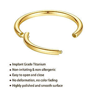 20G 18G 16G Titanium Nose Ring Hoop, Cartilage Hoop Earrings for Women Men Silver Gold Nose Ring Septum Ring Tragus Conch Helix Daith Lip Piercing Jewelry 6mm/7mm/8mm/9mm/10mm (Gold-20g, 7mm)