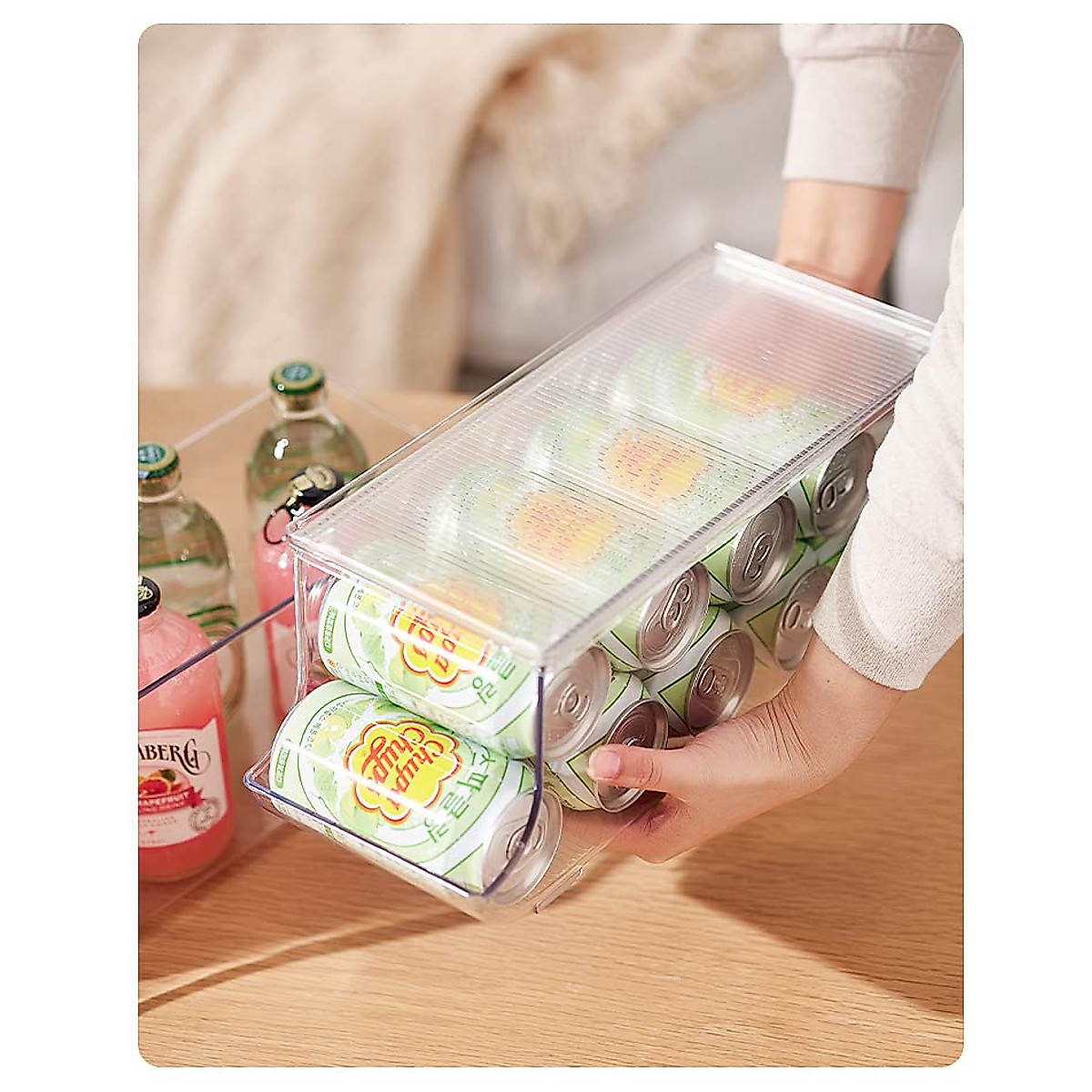 Soda Can Organizer for Refrigerator Stackable Can Holder Dispenser with Lid for Fridge, Pantry, Freezer – Fridge Can Organizer, Soda Fridge Organizer,Refrigerator Drink Organizer,BPA-Free,Clear Design