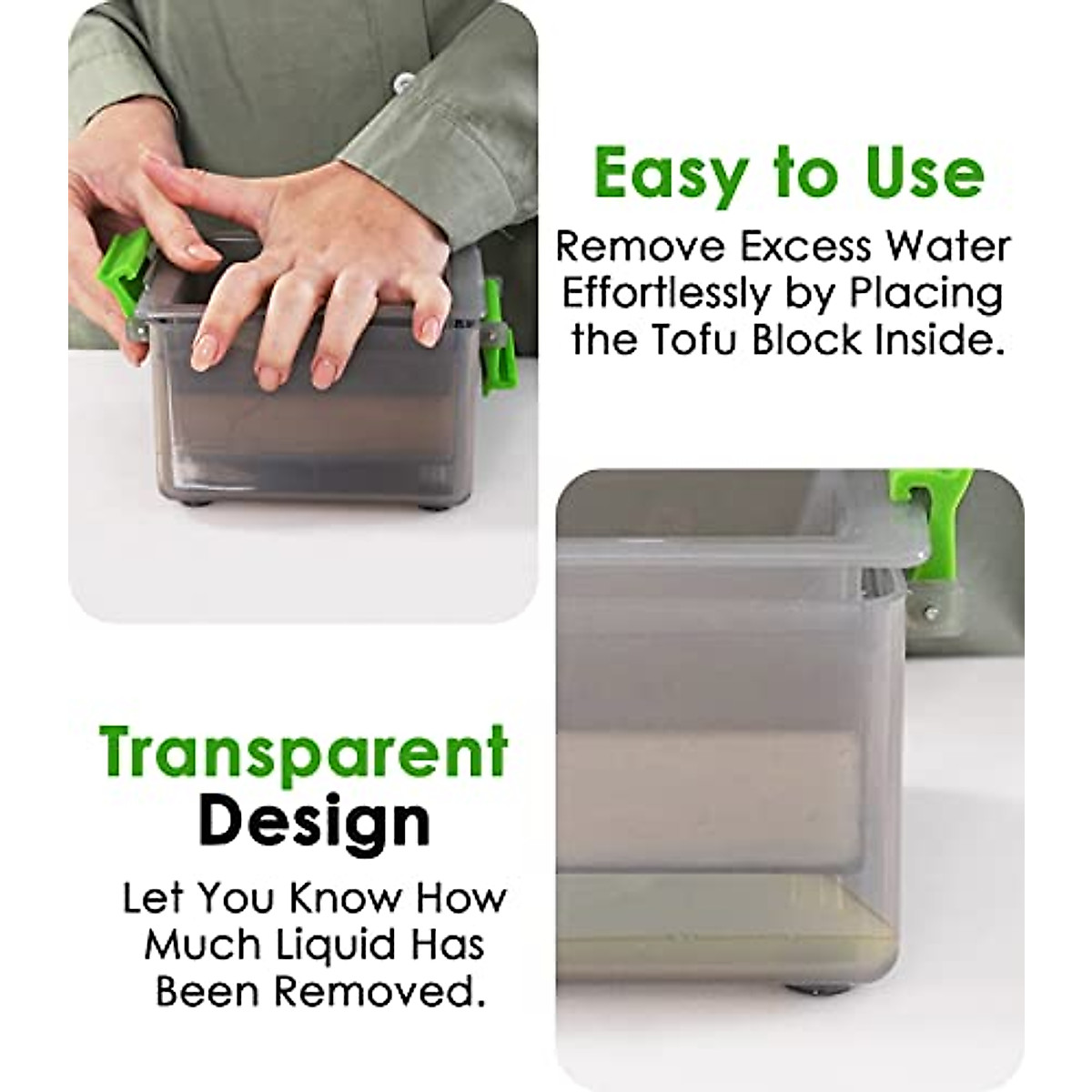 Easy Tofu Press - Remove Water from Tofu in 10-20 Minutes, Vegan-Friendly Food Squeezer, Dishwasher Safe, Improve Tofu Taste, Includes Drip Tray, BPA-Free, with Recipe Book, Mother's Day Gift