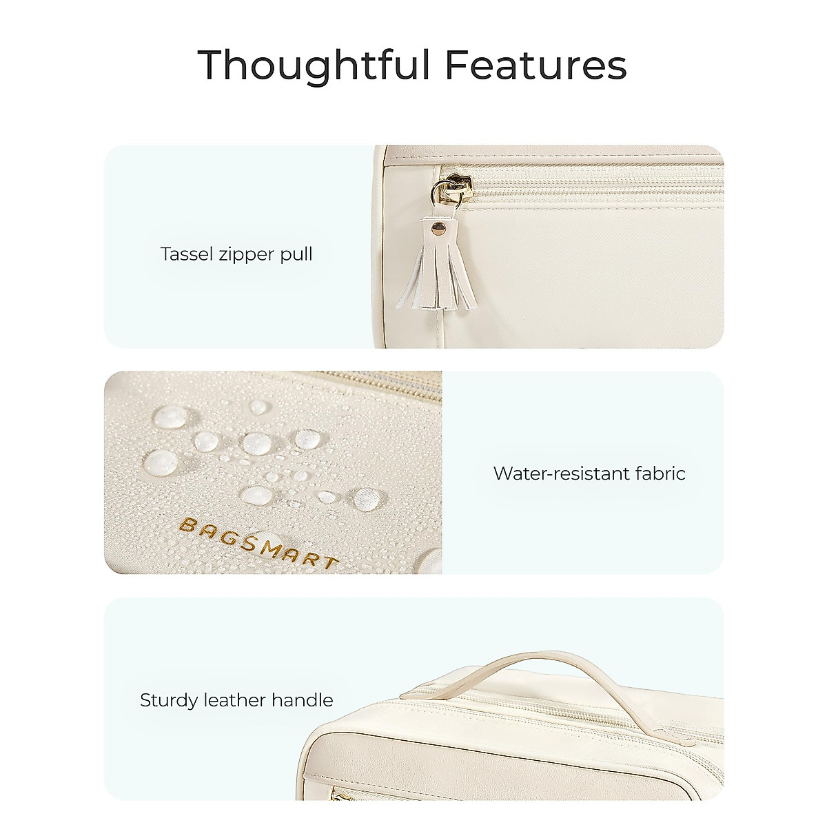 BAGSMART Large Makeup Bag Organizer,Double-Layer Travel Cosmetic Case with Acrylic Mirror,Makeup Train Case with Adjustable Dividers Women Cosmetics Makeup Brushes Toiletries,Black