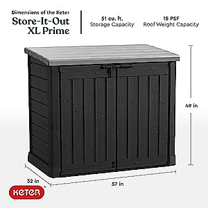 Keter Store-It-Out Prime XL 4.75 x 2.6 Foot Resin Outdoor Storage Shed with Double Doors and Easy Lift Hinges, Perfect for Trash Cans, Garden and Yard Tools, and Pool Toys, Black