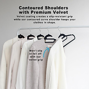 NEATSENSE Black Velvet Hangers 50Pack Suit Hangers S Slide Clothes Hangers Stackable Necktie Bar Hangers Set, Space Saving Standard Size Non-Slip Heavy Duty Coat Hanger 360 Degree Rotate