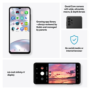 Gabb Phone 3 Pro - 32 GB Smart Phone for Kids & Teens, Safe Apps, GPS Tracking Black, Made by Samsung, GPS Tracker, First Phone, 30 Activation Fee