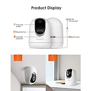 BabyTime Pet Camera, Indoor 2K 360° Wi-Fi Smart Camera with Night Vision, Motion Detection, Two-Way Audio, Compatible with Alex