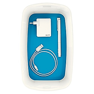 Leitz A5 MyBox Small with Lid, Storage Box for Home and Office, 5 L, High Gloss, Plastic, White/Blue Metallic;MyBox
