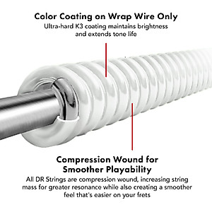 DR Strings HI-DEF NEON-White Silver Nickel Plated 4 Bass Guitar Strings, 45-105, Round Core (NWB-45)