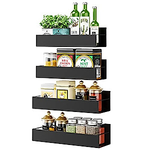Vetacsion 4 Pack Moveable Fridge Magnetic Spice Racks,Metal Black
