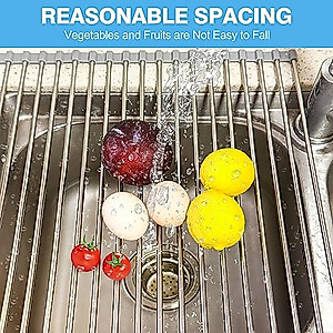 Mafegu Above Sink Dish Drying Rack Drainer,Roll Dish Rack,Kitchen Sink Countertop Multi-Use Collapsible Stainless Steel Dish Rack (20.5x13.7 in, 1)