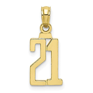 Solid 10k Yellow Gold Number 21 Pendant Charm