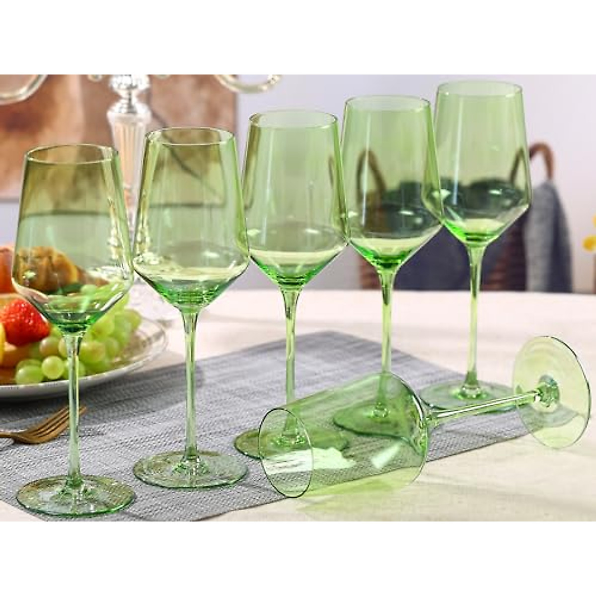 Physkoa Green Wine Glasses Set of 6-14 oz, Unfading Color, Hand-blown, Crystal - Spring Summer Wine Glasses, Green Glassware, Green Drinking Glasses, Mother's Day, Wedding Gifts for Wine Lover