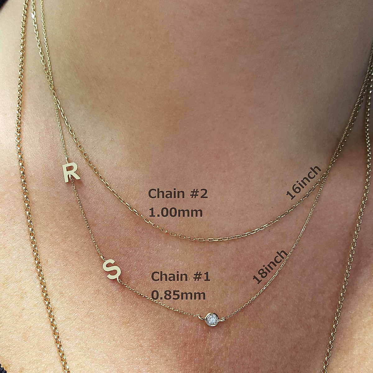 14k Sideways Initial Gold Necklace w Solitaire Diamond, Custom Multiple Letter Necklace, Personalized Solid Gold Initial Diamond Letter Necklace, Personalize Birthstone Bridesmaid Gift.