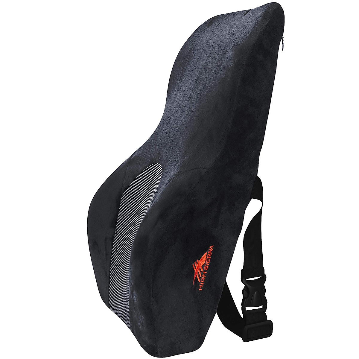 High Sierra HS1434 Back Support/Black Full Size Ergonomic Pillow Premium Memory Foam Lumbar Cushion for Office Chair, Car, SUV Fits Most Seats