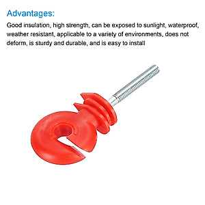 PATIKIL Electric Fence Insulator Screw-in Ring Insulator 12pcs Wood Post Insulator Red for Farm Fencing Power Grid System with Nut