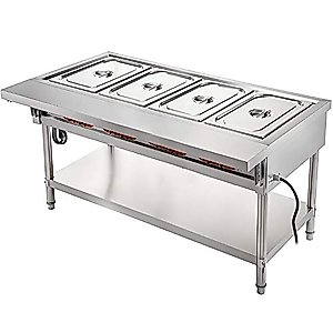 VBENLEM Steam Table Food Warmer 4 Pot Steam Table Food Warmer 18 Quart/Pan with Lids with 7 Inch Cutting Board Commercial Electric Food Warmer Bain Marie Buffet Steam Serving Counter 110V 2000W