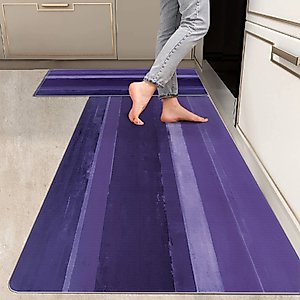 RYANZA 2 Pieces Kitchen Rugs, Abstract Anti Fatigue Non Slip Foam Cushioned Purple Art Painting Comfort Indoor Floor Mat Runner Rug Set for Laundry Office Sink Bathroom (17"x48"+17"x24")