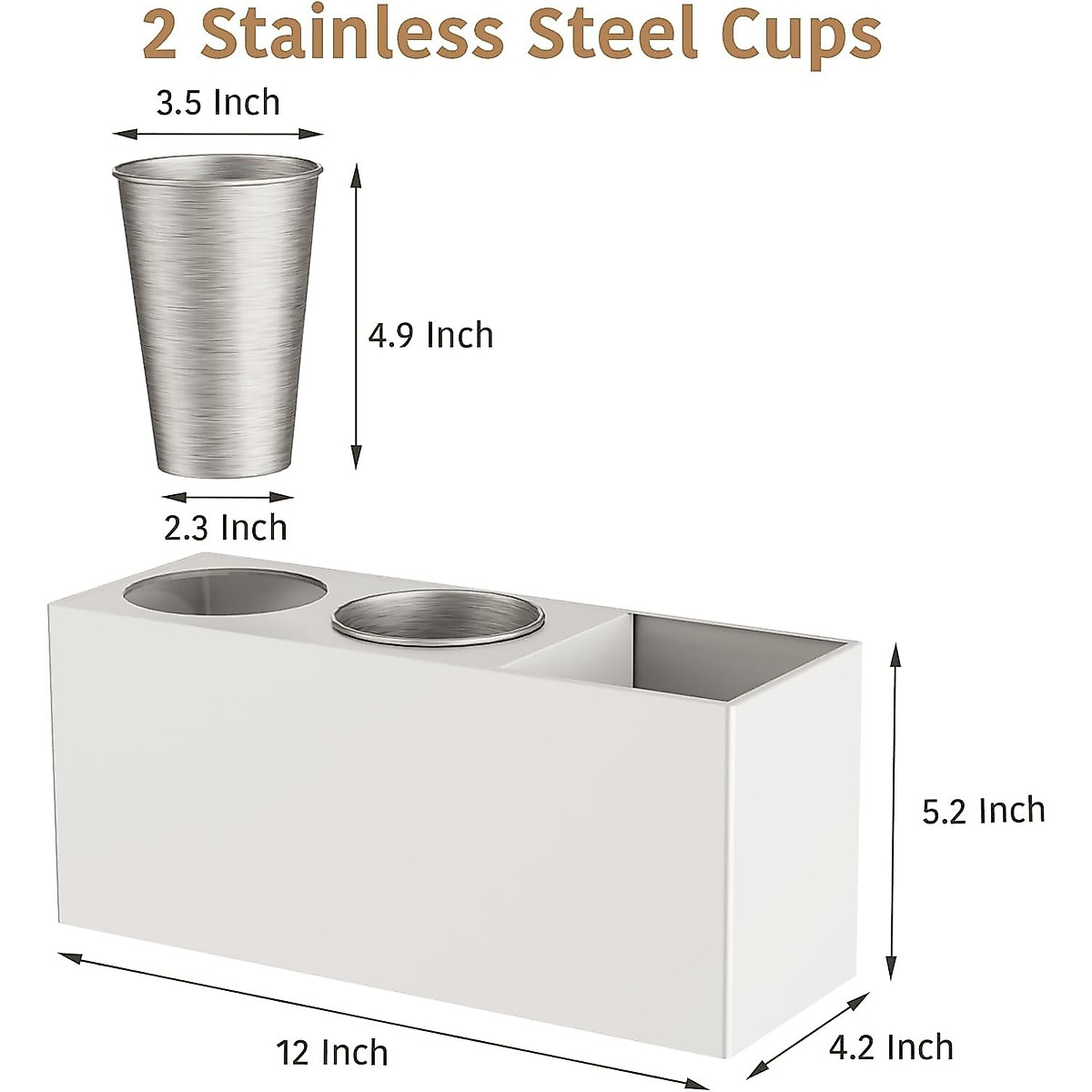 ZASIMO Wall Mount Hair Tool Organizer, Acrylic Hair Dryer Holder with 2 Stainless Steel Cup, Bathroom Accessories Storage for Blow Dryer, Curling Wand, Flat Iron, Hair Straighteners