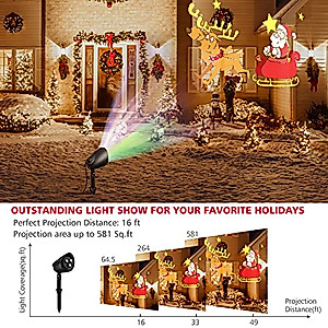 Tangkula Christmas Santa Claus on Sleigh Projector Light, Rotating LED Projection Lamp with 60° Adjustable Angle, Outdoor Landscape Decorative Lighting for Christmas, Holiday, Party, Garden, Patio