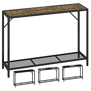 LAATOOREE 41.7" Console Table, Two-Color DIY Entryway Table, Industrial Narrow Sofa Table with Metal Mesh Shelf for Hallway, Foyer, Living Room, Corridor, Rustic Brown & Black