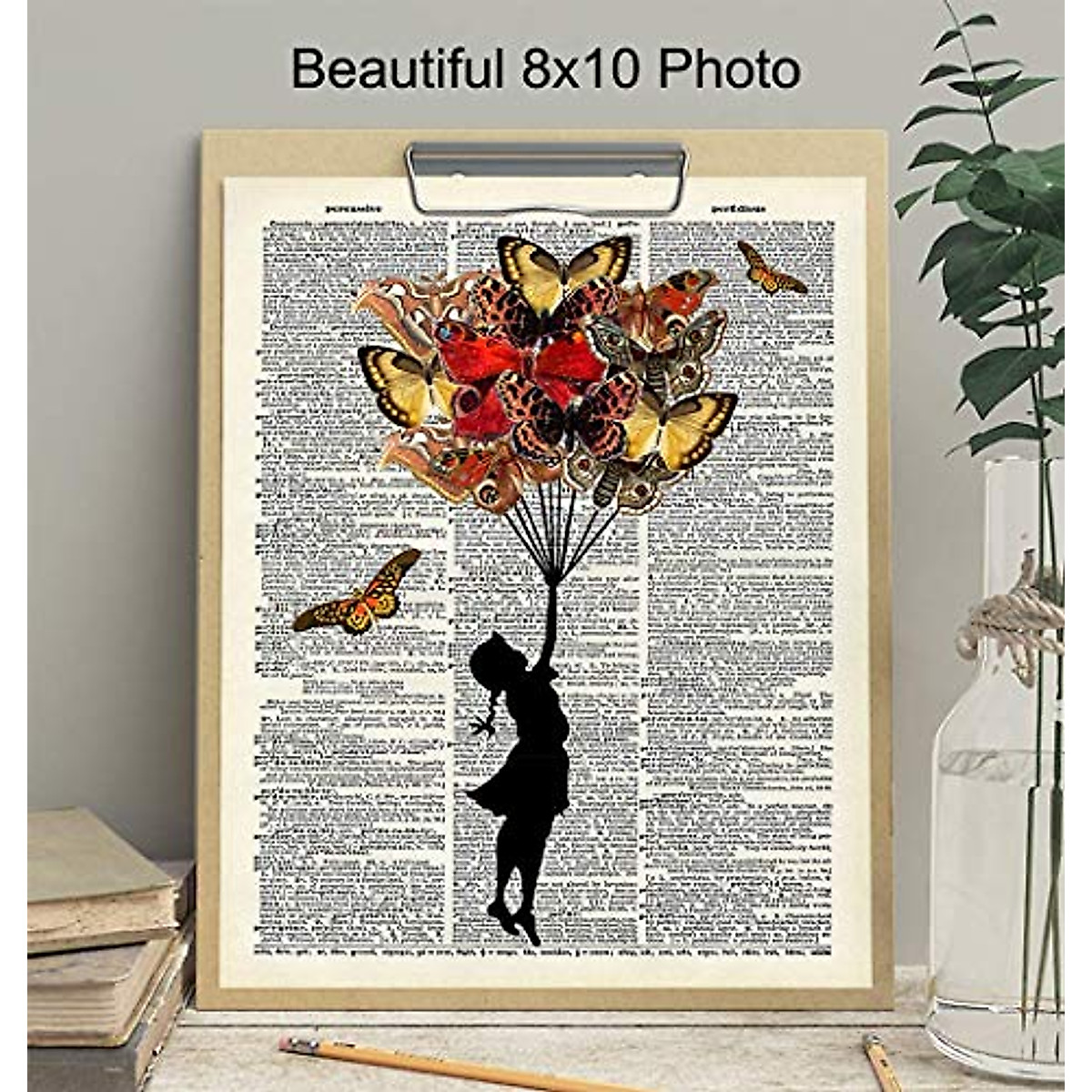 Banksy Wall Art - Butterfly Wall Decor for Women - Banksy Poster - Little Girls Bedroom Decor - Butterfly Wall Art - Dictionary Art