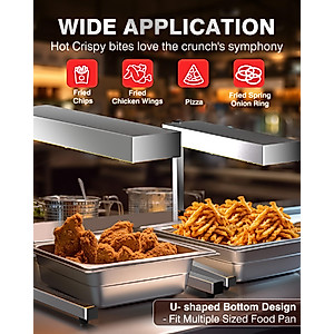 PYY Food Heat Lamp - Adjustable Height Food Warmer with U Shape Base Stand,Commercial Countertop Food Warming Light with Stand for French Fries Electric Heating Radiation,500W Stainless Steel Silver