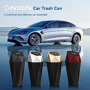 SINSEN Car Trash Can with Lid, Truck Garbage Bin and Interior Organizer Accessories Must Haves, Mini Diamond Trashcan for Road Trip, Leak-Proof, 2PCS