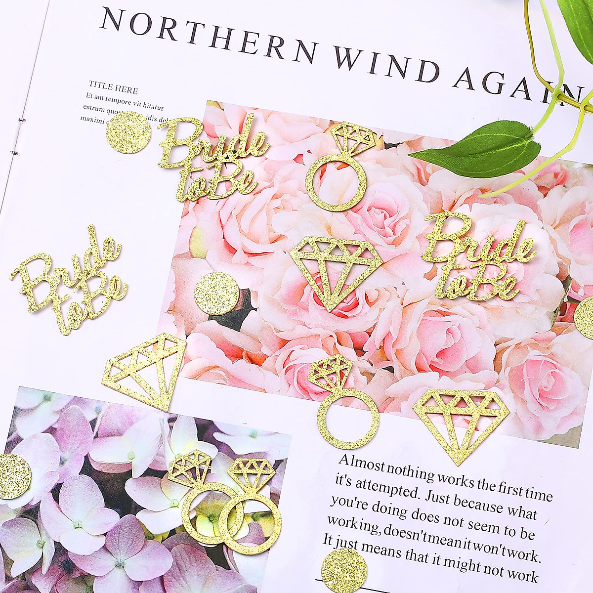 Bridal Shower Decorations 300pcs Table Glitter Confetti for Engagement Party Decor Bride to be,Diamond,Ring and Circle Gold Paper Confetti for Wedding Bachelorette Party Favors (Gold)