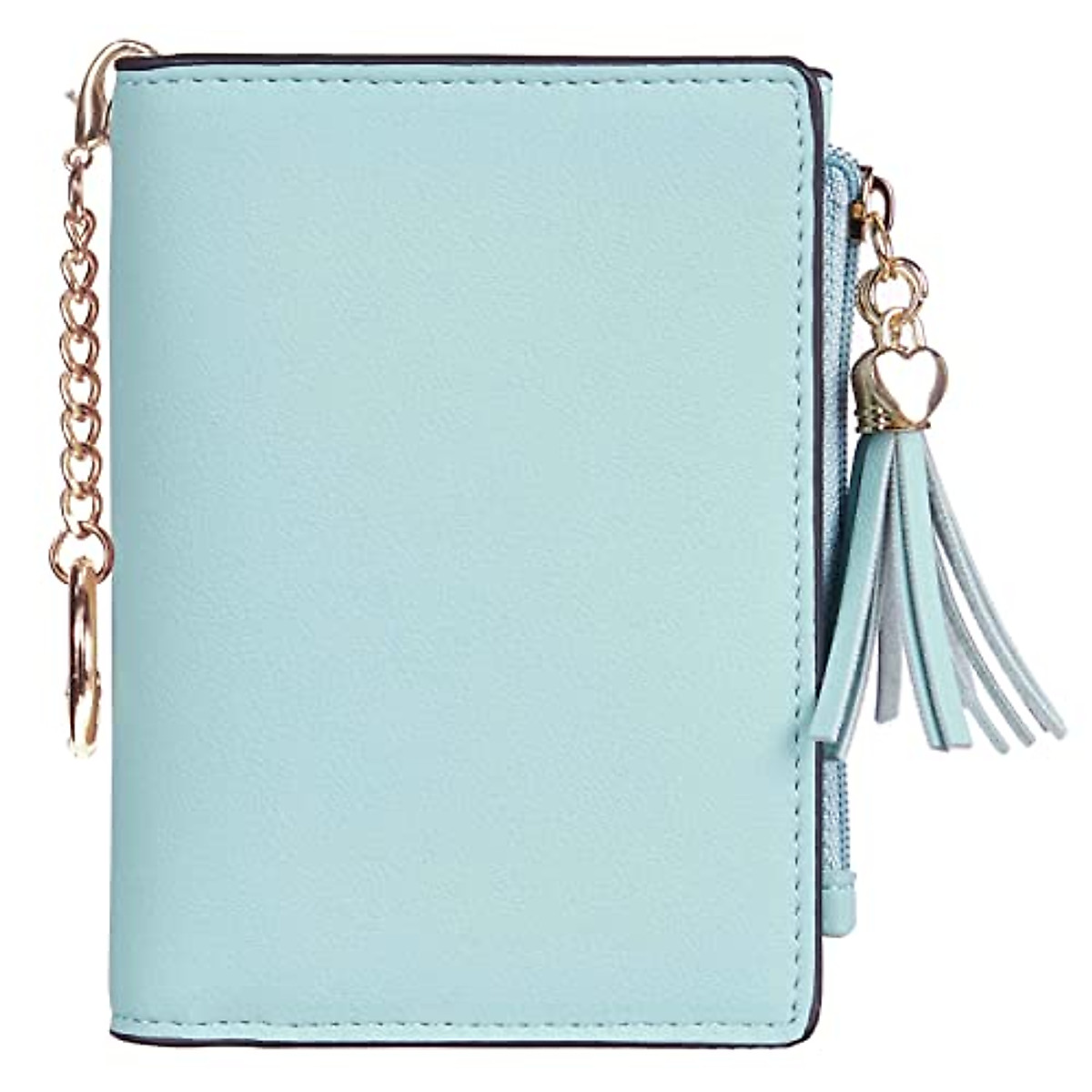 Gostwo Womens Small Bifold Slim Mini Wallet Purse with Tassel and Zippered Coin Pocket (Blue With Key Chain)