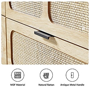 QEIUZON 6 Drawer Dresser, Modern Rattan Dresser Chest with Wide Drawers and Metal Handles, Farmhouse Wood Storage Chest of Drawers for Bedroom, Living Room, Hallway, Entryway (Natural-6 Drawers)
