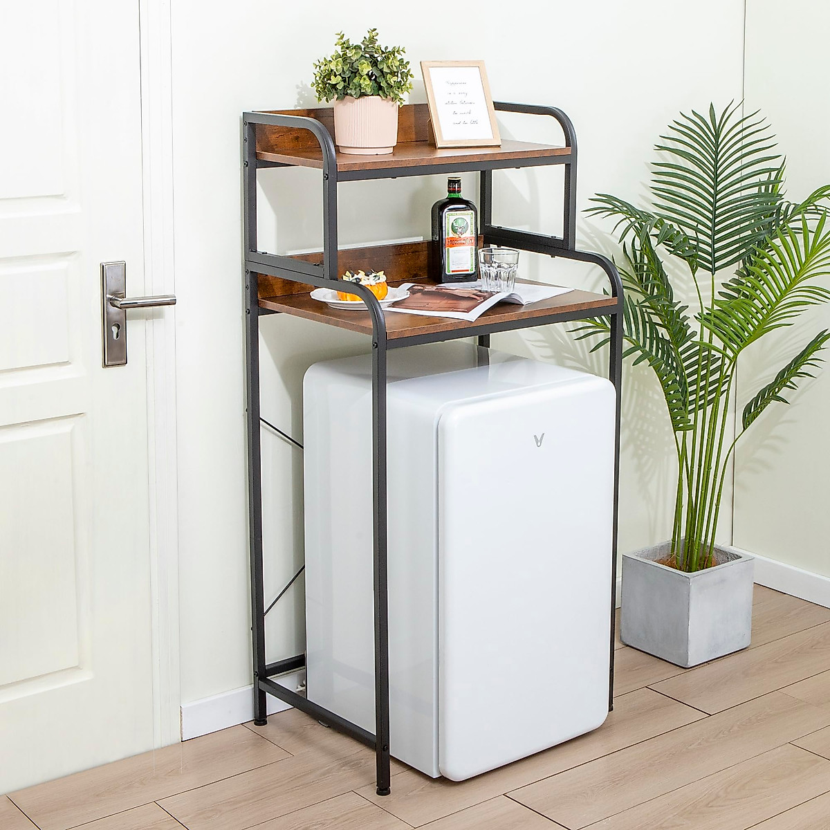 Zvyteay 2-Tier Mini Fridge Shelf Storage Shelf Mini Fridge & Microwave Stand Table, Kitchen Shelves Freestadning for Kitchen, Office
