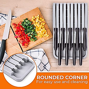 Cheer Collection Kitchen Drawer Knife Organizer - Space Saving Tray to Keep Knives Organized, Gray