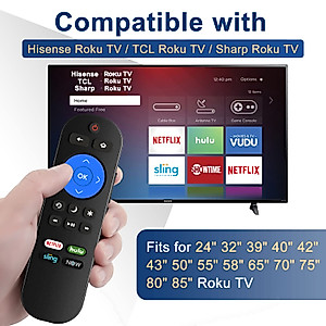 Universal for Roku TV Remote, Replacement for Hisense, TCL, Sharp Roku TV Remote, Remote Control Replacement for Roku TV with Netflix, Sling, Hulu, Now Button and Battery