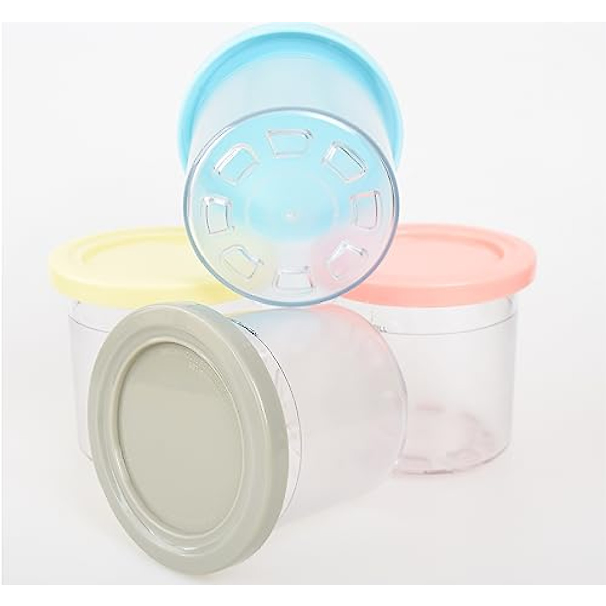4 Pack Ice Cream Maker Pint Containers with Lid For Ninja - Compatible with NC299AMZ & NC300s Series XSKPLID2CD NC300 NC301 Ninja Creami Replacement Parts, BPA-Free Airtight Dishwasher Safe