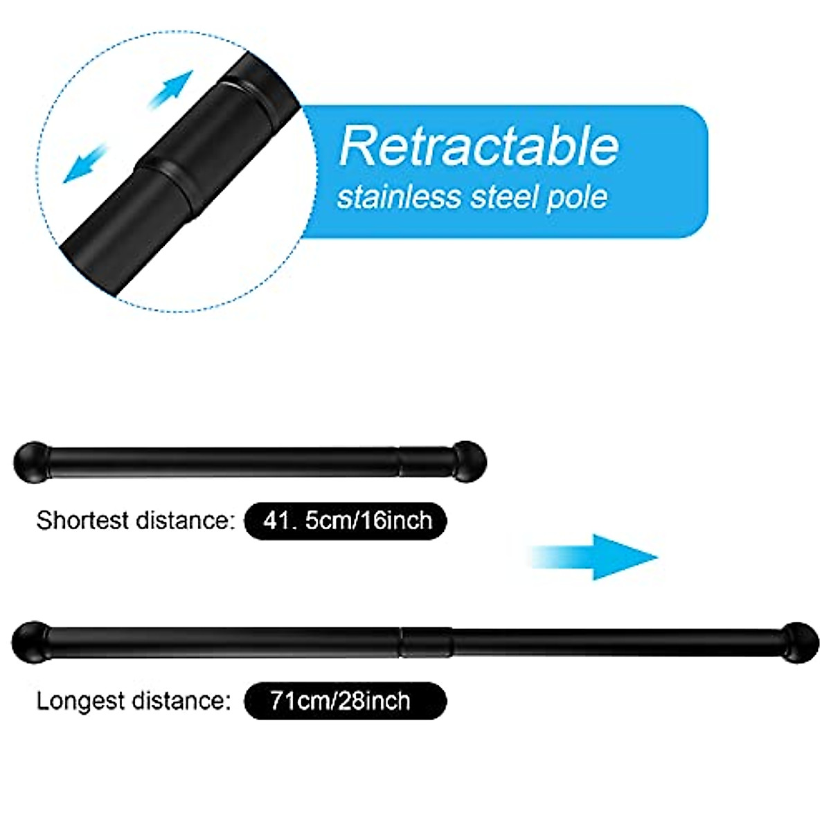 2 Pieces Hanging Closet Rod, Adjustable Width and Height, Clothes Hanging Bar Closet Organizer Rod Double Closet Rod Poles for Hanging Clothes Indoor Outdoor Closet Space-Saving (Black)