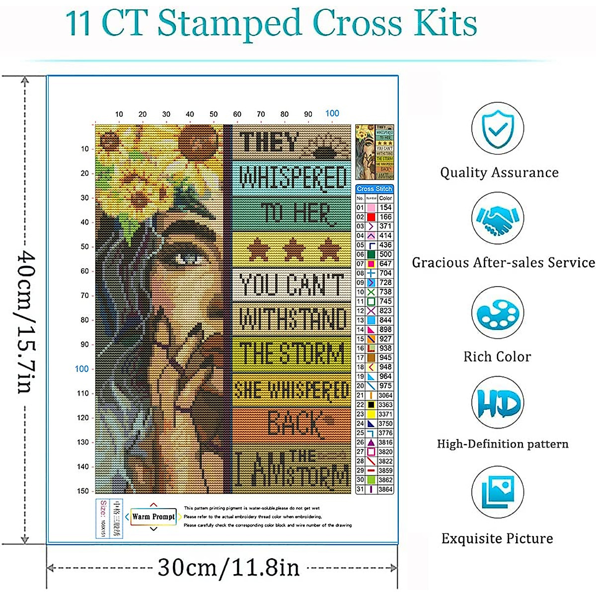 Inspirational Cross Stitch Kits for Adults - Stamped Crossstitching Kits Preprinted 11 Count Cross-Stitch Kit for Beginner, 11CT Prestamped Easy Pattern Needlepoint Kits Crafts Decor 11.8x15.7inch