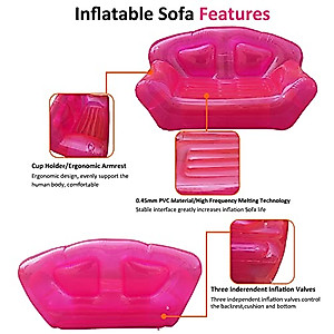 AMZHQB Inflatable Couch Chair Pink Blow Up Couch for Aldult, Luxury Double Air Sofa for Outdoor, Camping, Beach, Home, Courtyard, Lawn, Durable Waterproof