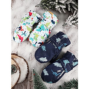 SATINIOR 2 Pairs Girls Waterproof Mittens Kids Snow Gloves Warm Thicken Ski Gloves for Winter Outdoor Activities(2-5 Years,Dinosaur Style)