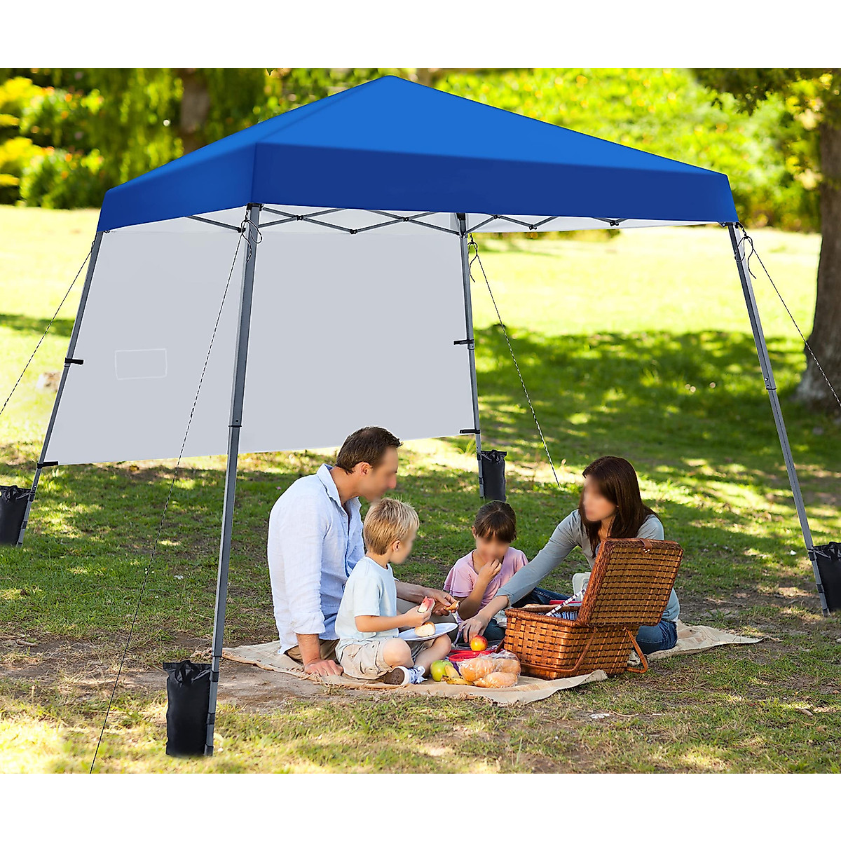 Yaheetech Pop Up Canopy Tent with Backpack, 10x10 Base Portable Easy One Person Setup Folding Shelter Compact Lightweight Slant Leg Canopy with 1 Sidewall, 8x8 Top, Blue