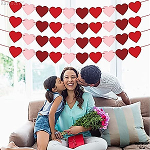 Felt, Heart Valentines Garland for Valentines Day Decor - Pack of 40, No DIY | Red, Rose, Light Pink Heart Garland, Heart Garland Decorations | Heart Banner Garland, Romantic Valentines Day Decoration