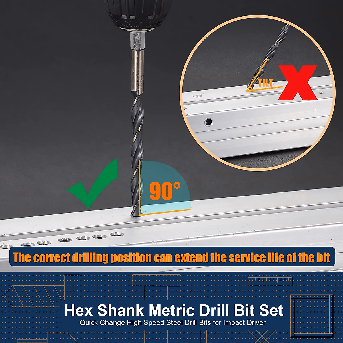 Hex Shank Metric Drill Bit Set - 13 PCS (1.5mm-6.5mm), Quick Change High Speed Steel Drill Bits for Impact Driver for Aluminum Alloy/Metal/Steel/Wood/Plastic