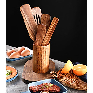 NIGILA 5Pcs Wooden Spoons Kit for Cooking Durable Acacia Wood Spurtles Kitchen Tools and Utensils Long Handle for Nonstick Cookware,Salad Strainer and Cake Make,Spurtles Kitchen Tools as Seen on TV