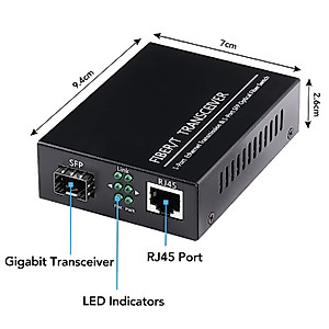 A Pair of 1.25G/s Bidi Gigabit Multi-Mode Fiber Ethernet Media Converter with 2PCS Bidi SFP LC Dual Transceiver Module Included, 10/100/1000Base-Tx to 1000Base-SX SMF RJ45 to SFP Slot up to 550M
