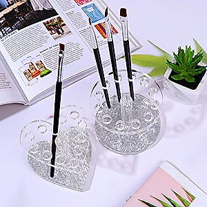 Haiabei 2Pcs Acrylic Nail Brushes Display Holder Makeup Nail 12 Holes Acrylic Brush Pen Holder Heart Silver Rest Stand Display,Nail Art Painting Pen Stand Rack Eyebrow Fountain Pencil Shelf Case