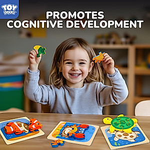 TOY Life Wooden Puzzles for Toddlers 2-4, Sea Animals Toddler Puzzles, Puzzles for Toddlers 1-3, Wood Puzzles Educational Montessori Toys Gifts for 1 2 3 Year Old, Baby Puzzles Kids Learning Toy