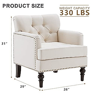 Iroomy Accent Chairs Set of 2, Mid Century Modern Armchair with Thick Cushion and Wood Frame, Comfy Reading Sofa Chair for Living Room Bedroom Office, Beige