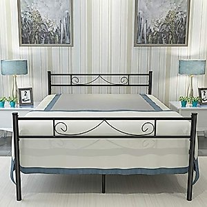 HAAGEEP Metal Platform Full Size Bed Frame with Headboard and Footboard 18 Inch Tall No Box Spring Needed Double Bedframe Storage