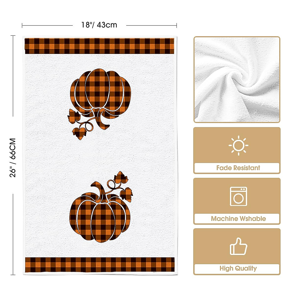 Artoid Mode Buffalo Plaid Pumpkin Hello Fall Kitchen Towels Dish Towels, 18x26 Inch Eucalyptus Leaves Decoration Hand Towels Set of 2