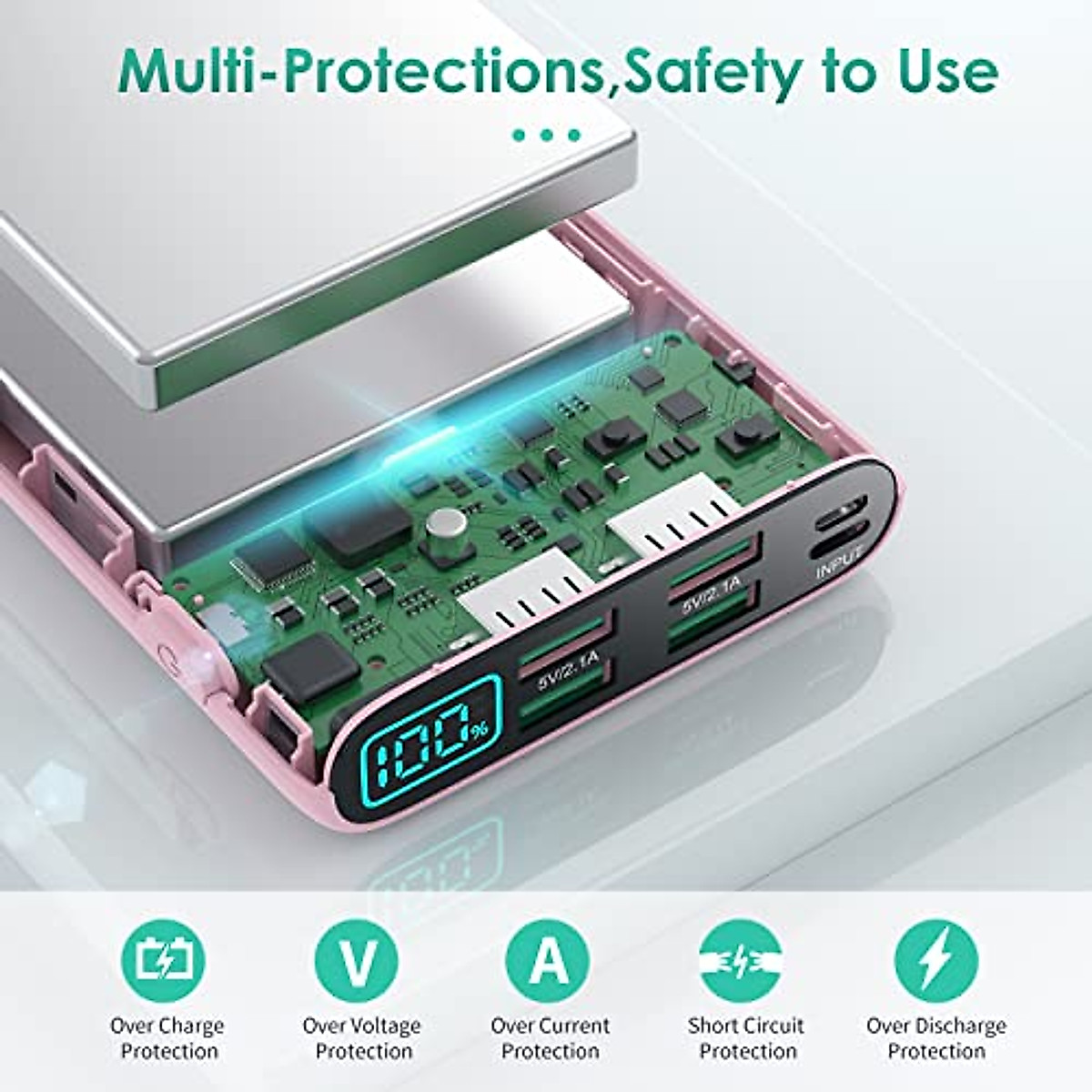 Portable Charger 38800mAh,LCD Display Power Bank,4 USB Outputs Battery Pack Backup, Dual Input USB-C in&out Phone Charging Compatible with iPhone 15/14/13 Pro Max/12,Android Samsung Galaxy/Pixel-Pink