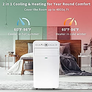 Uhome Portable Air Conditioner with Heat 12,000 BTU, Compact Portable AC Unit with Dehumidifier & Fan, Cools & Heats up to 400 Sq.ft, Remote Control and Window Kit Included, White
