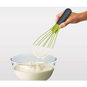 Joseph Joseph Twist Whisk 2-In-1 Collapsible Balloon and Flat Whisk Silicone Coated Steel Wire, Gray/Green