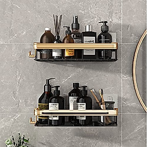 HOMHELP Shower Caddy Shelf, Wall Mounted Bathroom Shower Organizer with Removable Tower Bar,No Drilling Aluminum Alloy Caddy Rack for Bathroom, Kitchen, Bedroom and Toilet - 2 Pack